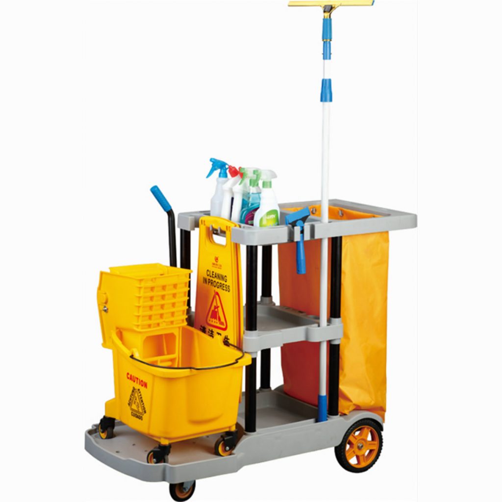 Folding Janitor Cart Housekeeping Equipment Cleaning Trolley Cart Set ...